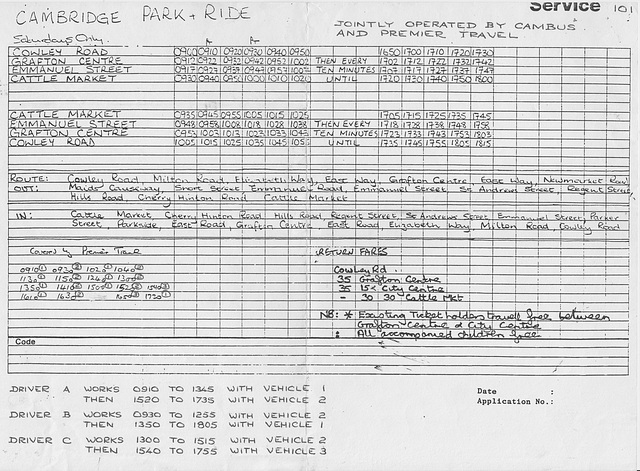 ipernity: Cambridge P&R timetable – Oct 1985 - by David Slater ...